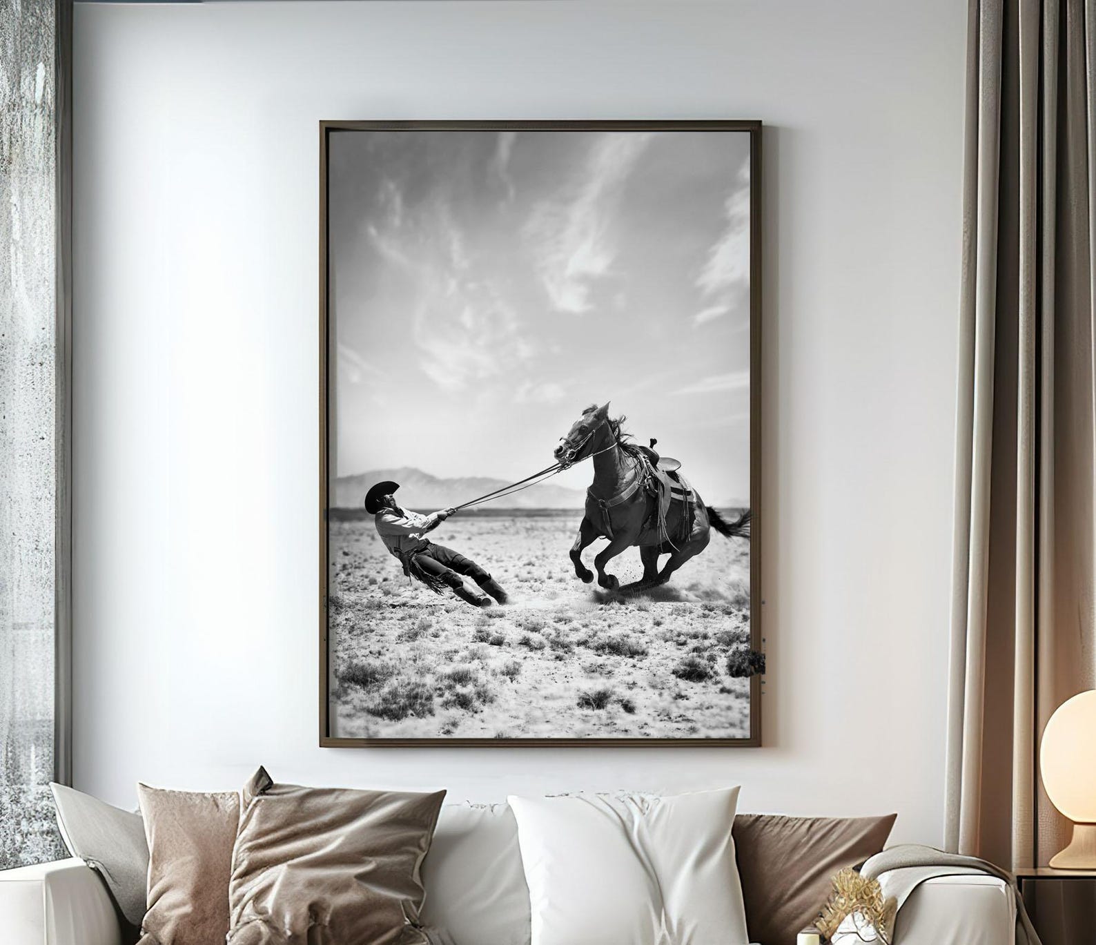 Cowboy and Horse Art Print: Taming Stallion in Desert - Etsy