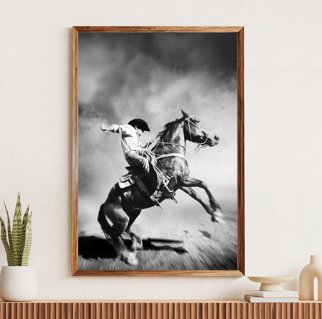 Vintage Rodeo Cowboy Art Print: Wild West Black and White Decor - Etsy