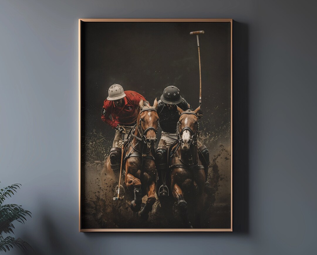 Polo Players on Horses in Action, Horse Wall Art, Retro Print Style ...