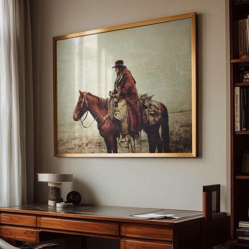 Vintage Cowboy Horse Rider Print, Rustic Western Frontier Ranch Artwork ...