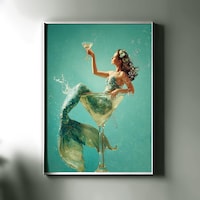 Vintage Mermaid Cocktail Poster - Mermaid Martini and Siren Spritz ...