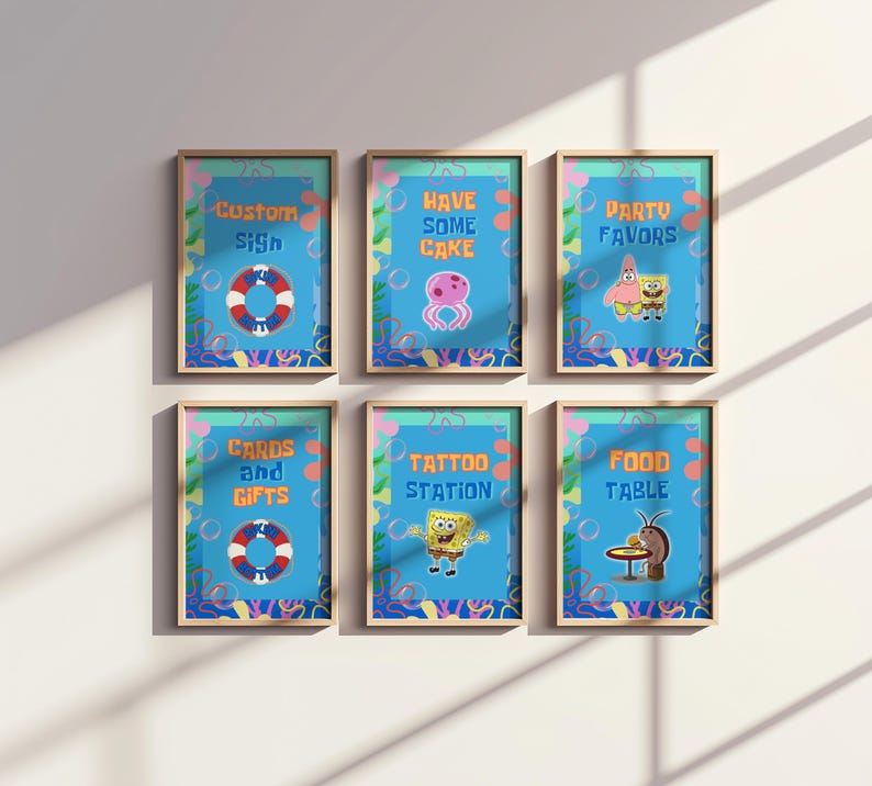Under the Sea Spongebob Birthday Signs Instant Download Editable ...