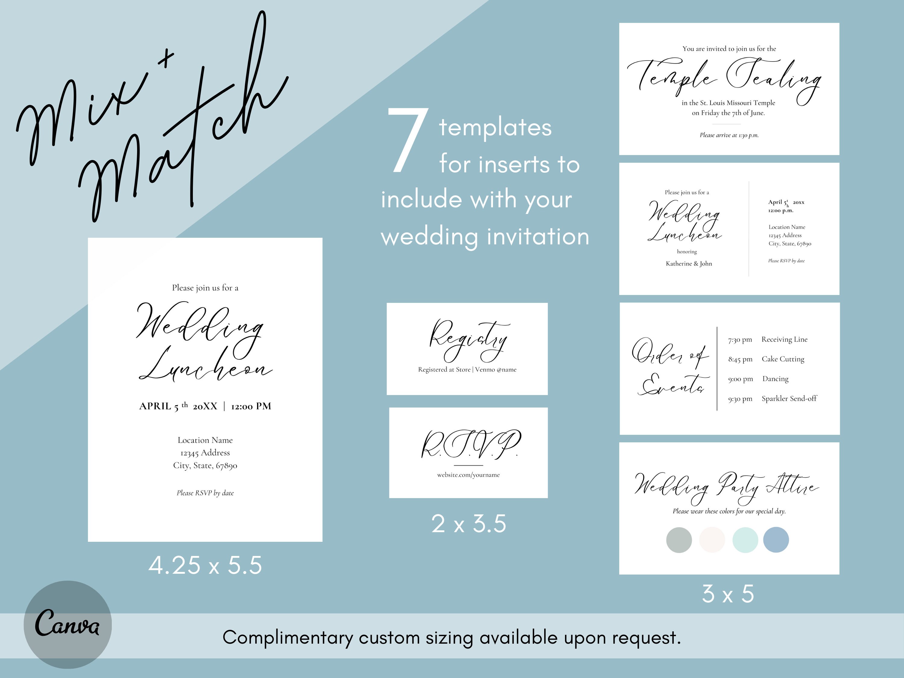 LDS Wedding Invitation Bundle Invite Insert Templates 5 Font Themes ...