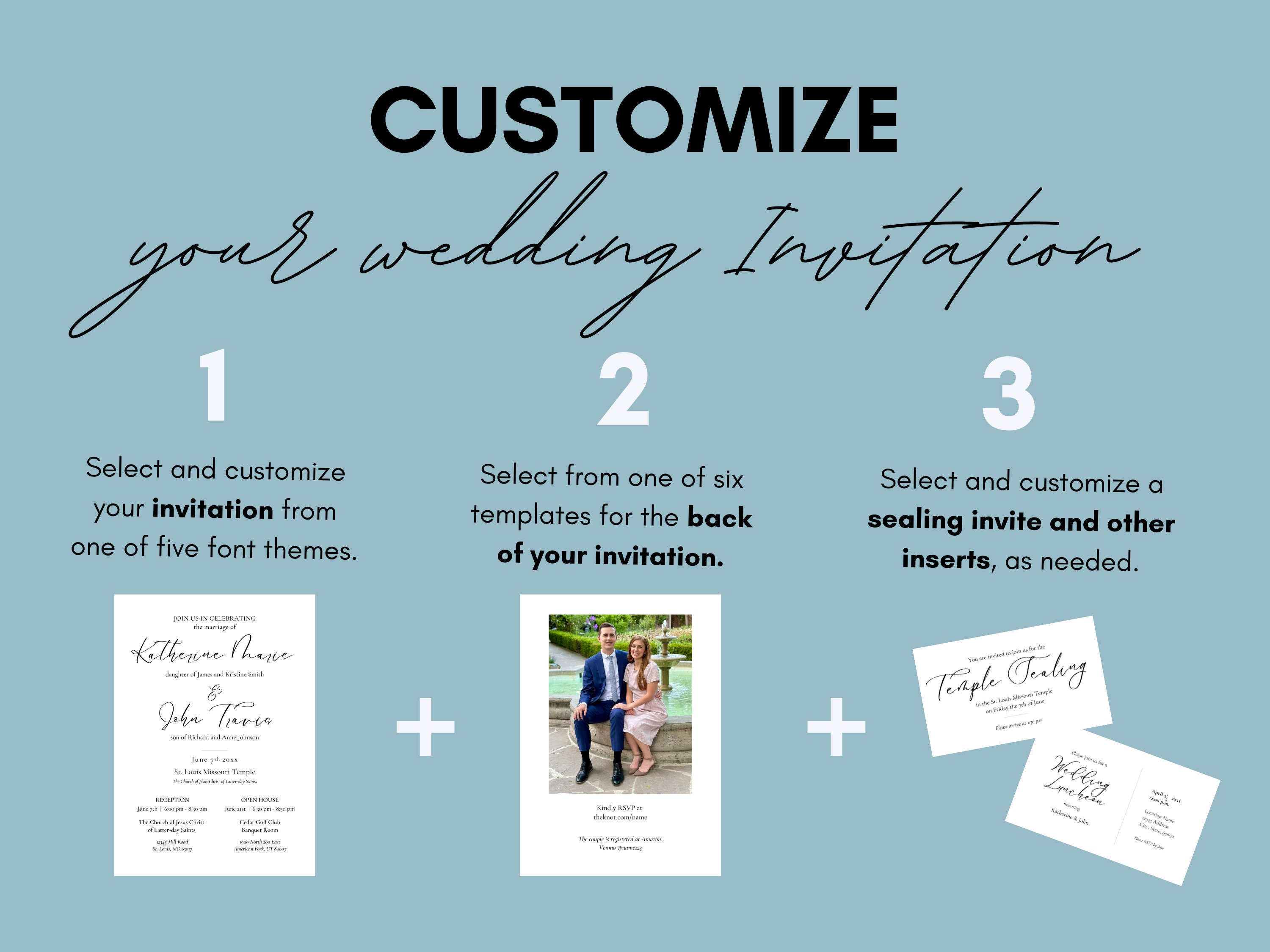 LDS Wedding Invitation Bundle Invite Insert Templates 5 Font Themes ...