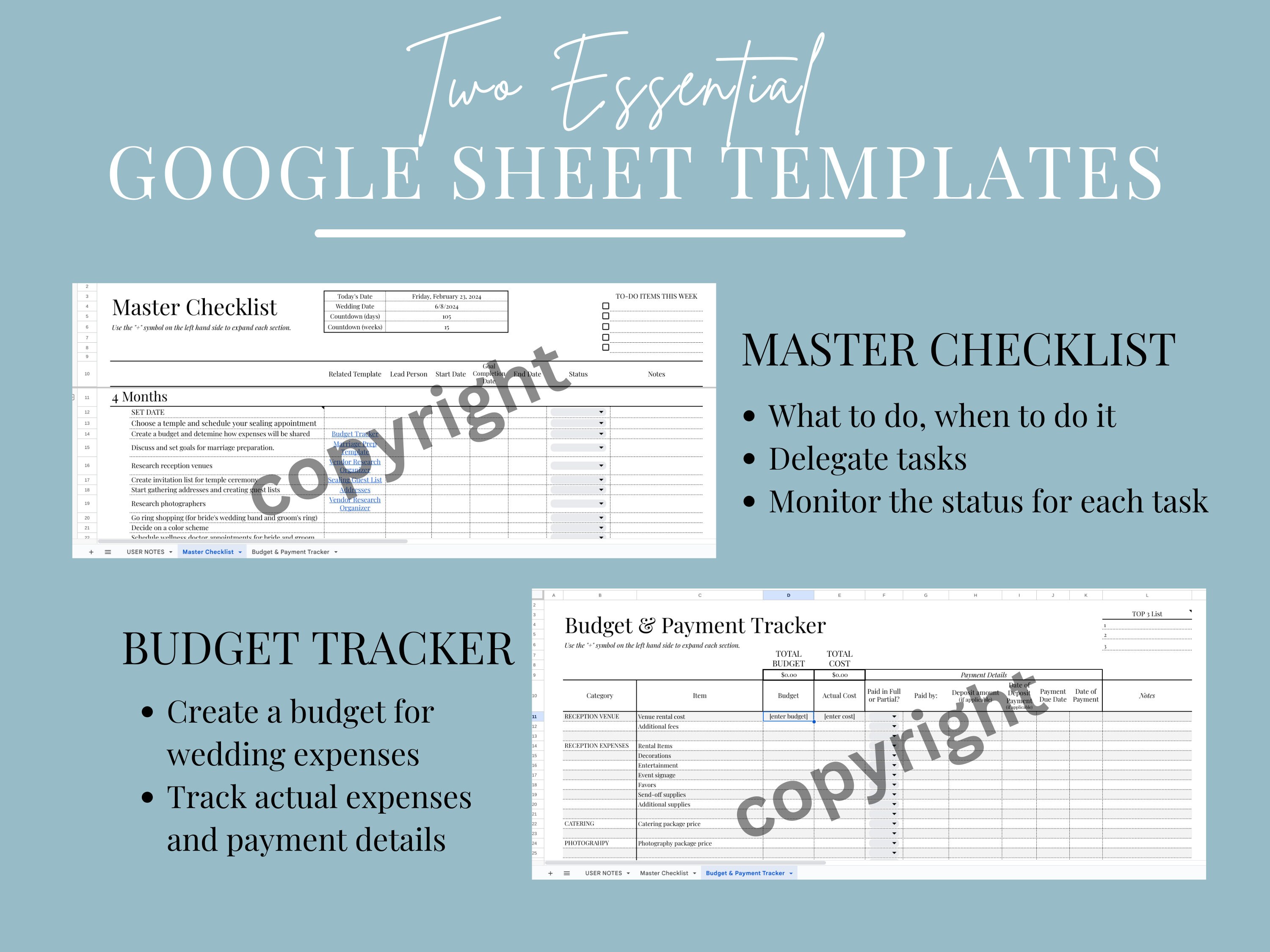LDS Temple Wedding Planning Checklist & Budget Tracker 2 Google Sheet ...