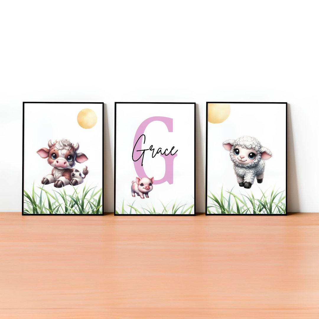Personalised Nursery Prints Cute Farm Animal Prints for Baby Nursery - Etsy