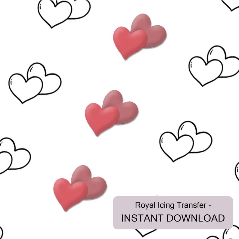 Two Hearts Royal Icing Transfer Sheet Printable, Valentine Cookie ...