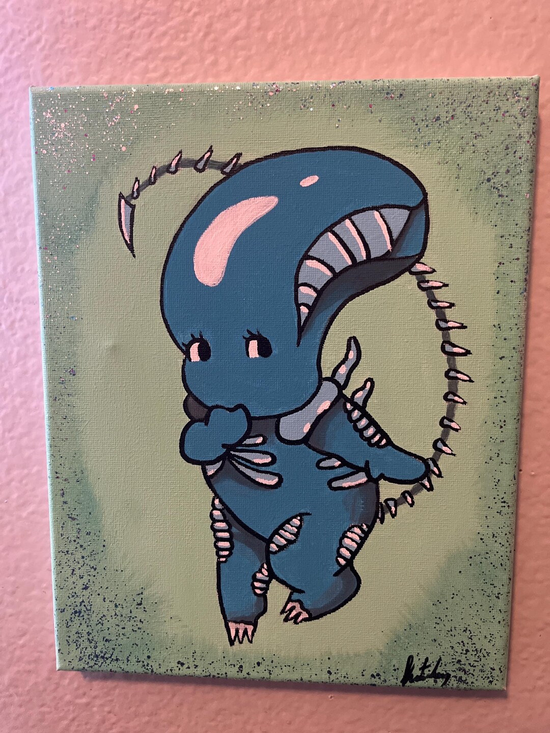 Adorable Baby Xenomorph Painting – Handmade Alien-inspired Art on ...