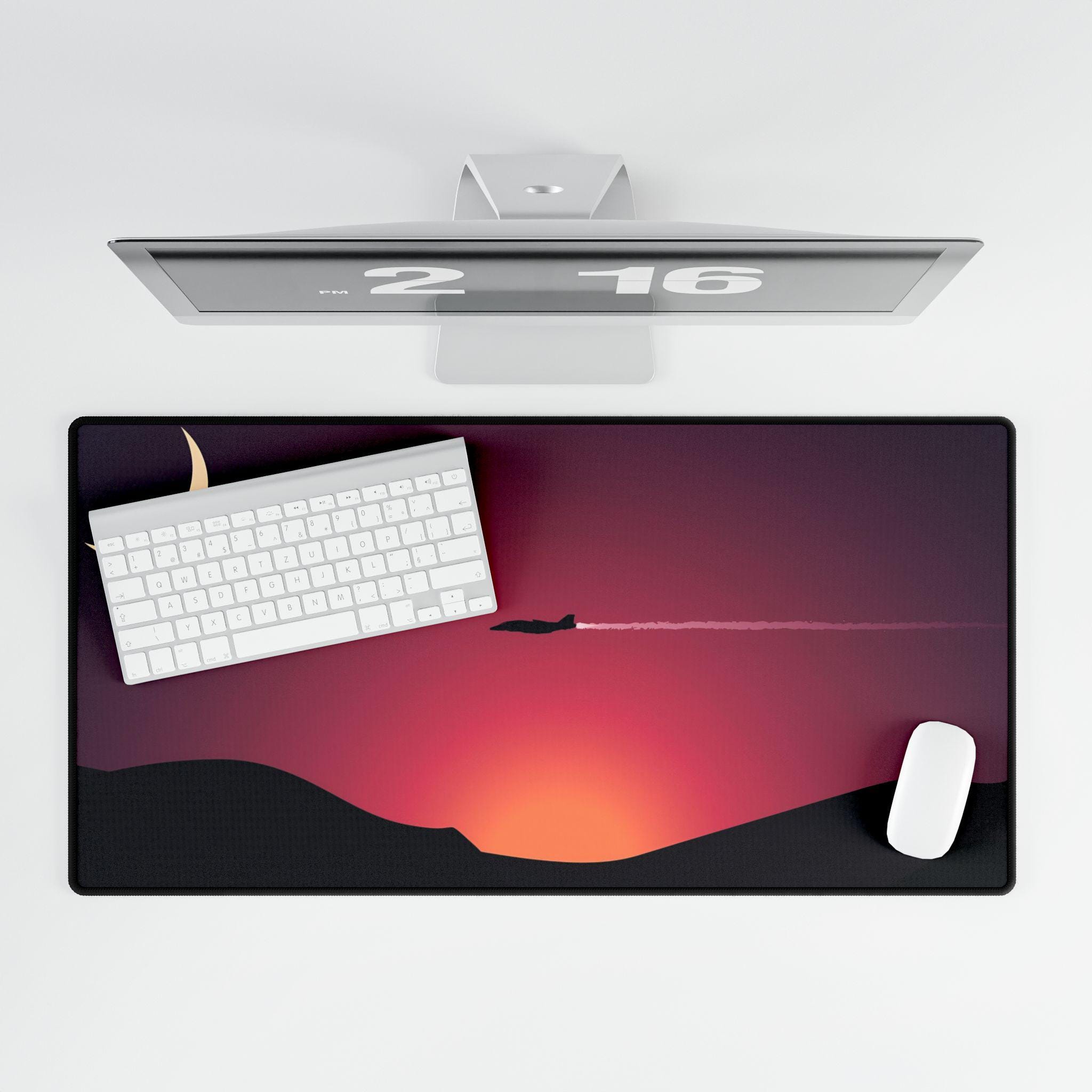 Simplistic Fighter Jet Sunset Desk Mat - Aviation Decor, Airplane Lover ...