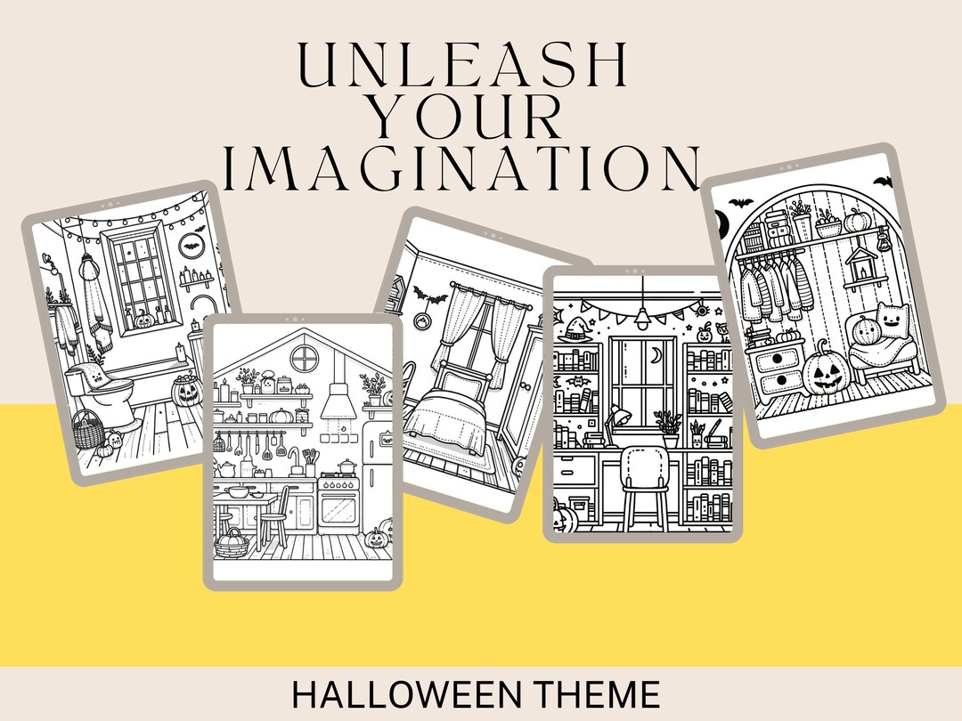 Cozy Spaces Spooky Cute Coloring Pages for Halloween Theme - Etsy