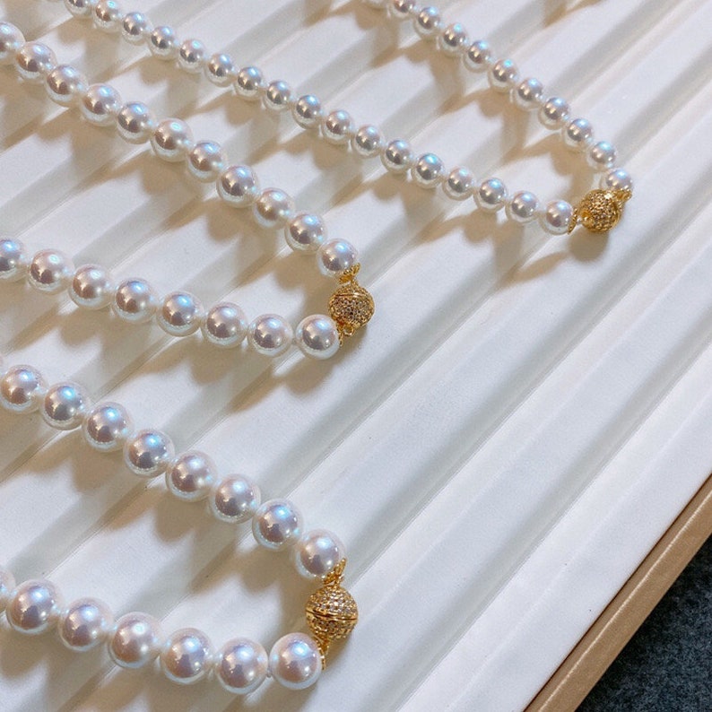 8mm 10mm Akoya Pink Luster Shell Pearl 14k Gold Sterling Silver Large ...