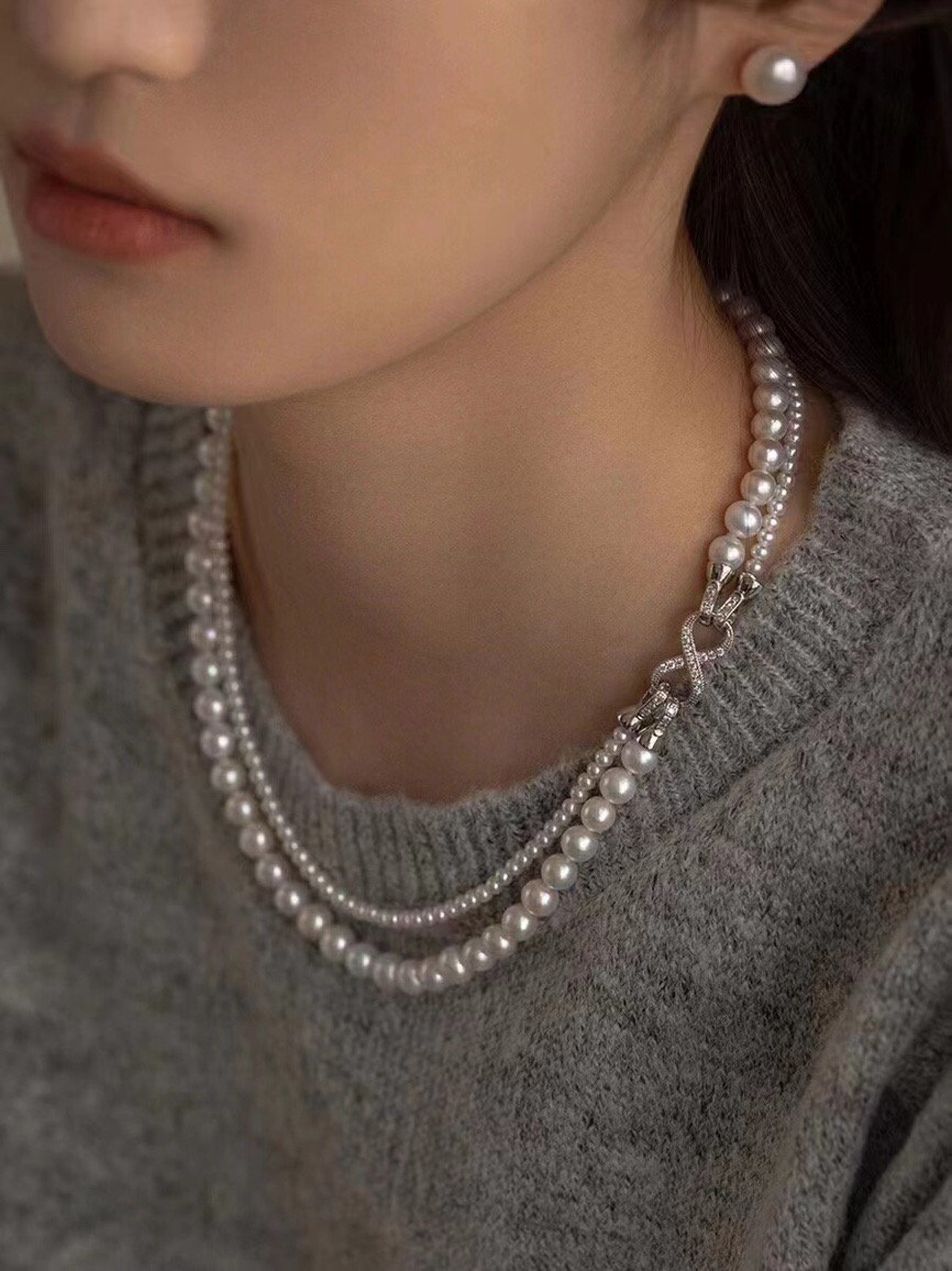 Multiple Strands Shell Pearl Necklace 4 Ways to Wear Gold Plated White ...