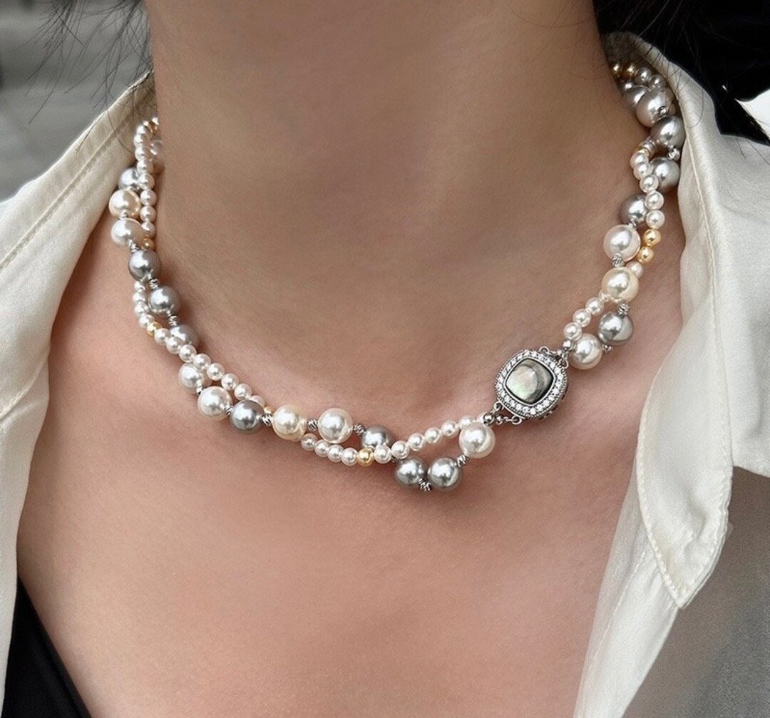 Swarovski Double Layered Pearl Necklace Opal Flawless Twisted Pearl ...