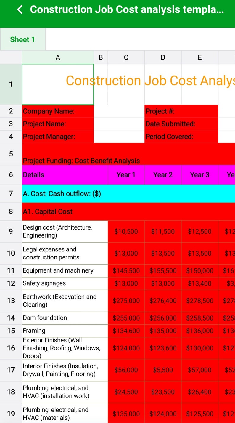 Construction Excel Spreadsheets - Etsy