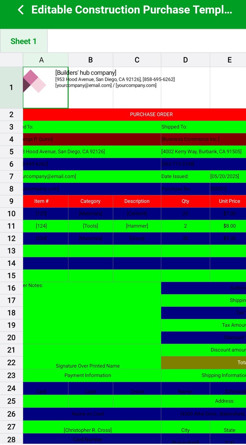 Construction Excel Spreadsheets - Etsy