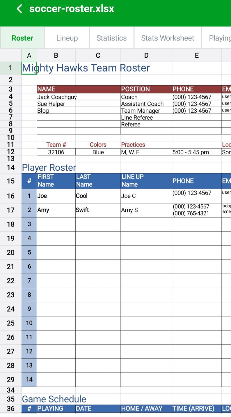 Sports Excel Spreadsheets - Etsy