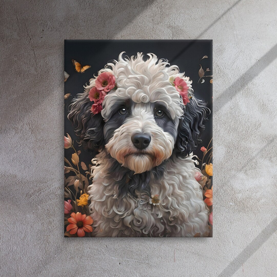 Sheepadoodle With Flower | Canvas Wall Art | Thin Canvas - Etsy