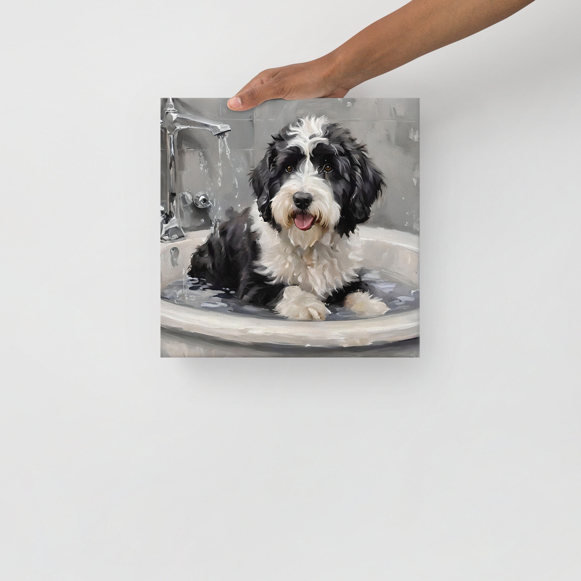 Sheepadoodle in Bathroom Bathtub Art | Bathroom Wall Art | Thin Canvas ...