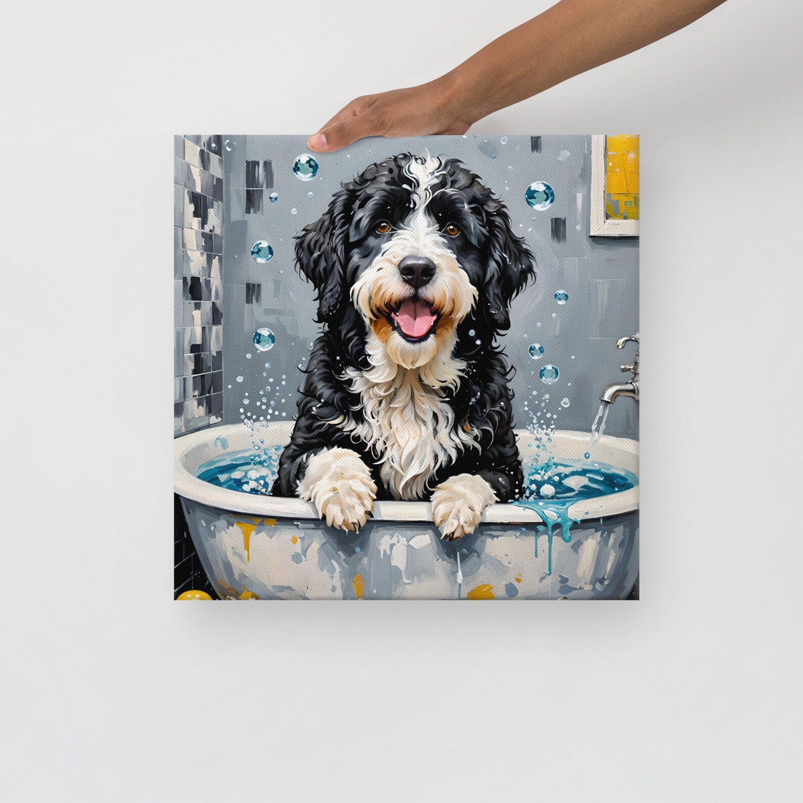 Sheepadoodle in Bathroom Bathtub Art | Bathroom Wall Art | Thin Canvas ...