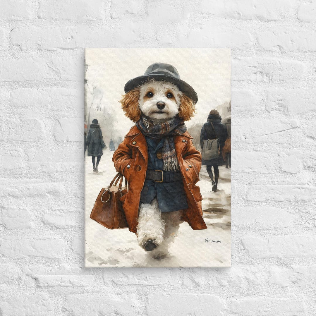Elegant Cavapoo in Classic Outfit Luxury Dog Wall Art Canvas Cute Long ...