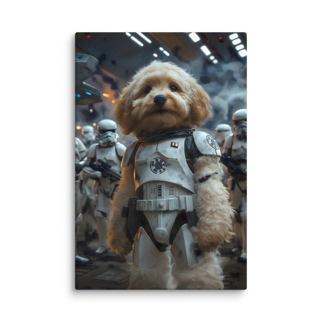 Stormtrooper Doodle Canvas Art, Goldendoodle Dog as Stormtrooper, Star ...