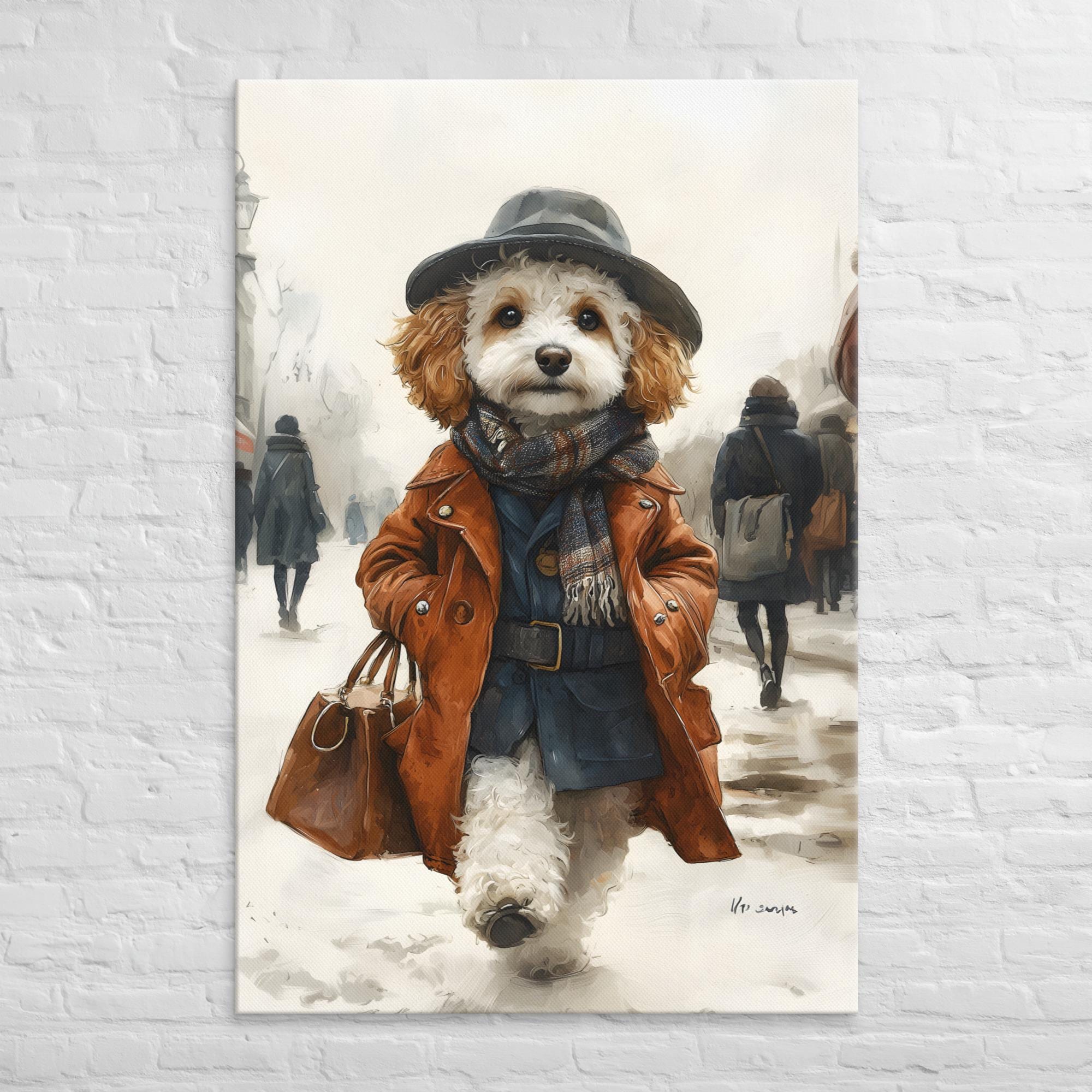 Elegant Cavapoo in Classic Outfit Luxury Dog Wall Art Canvas Cute Long ...