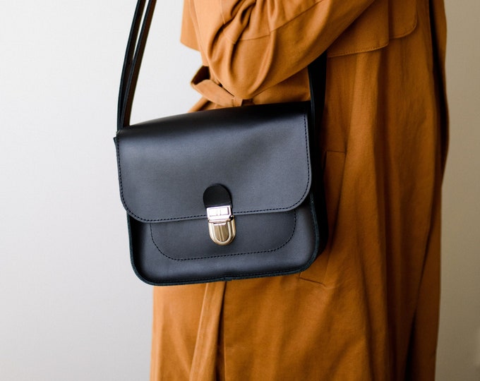 Black Minimalist Leather Womens Bag, Leather Crossbody Bag, Small ...