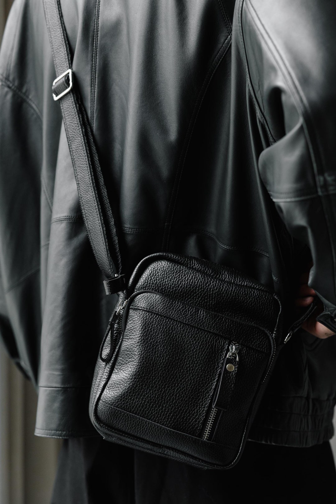 Mens Crossbody Bag, Small Messenger Bag, Leather Black Bag, Christmas ...