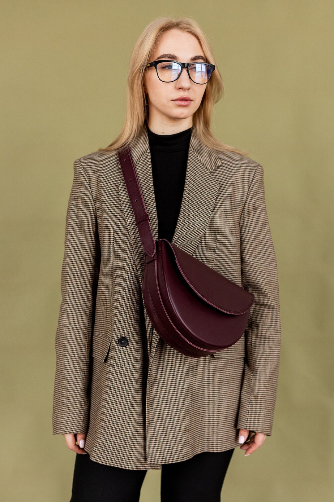 Crossbody Leather Bag, Shoulder Bag for Women, Half-round Bag, Leather ...