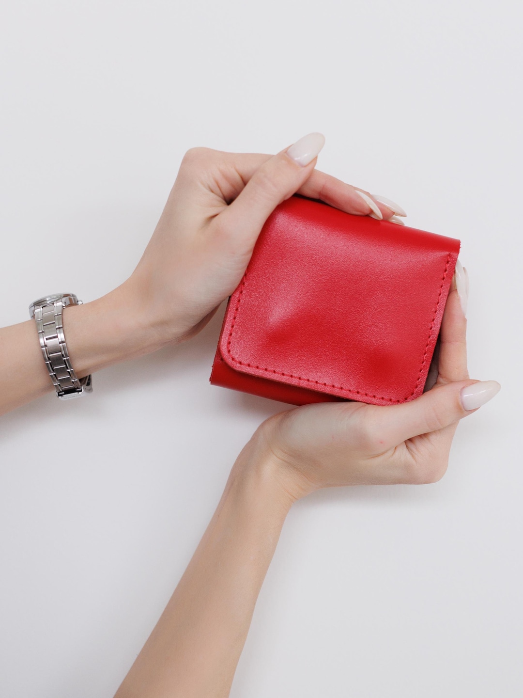 Red Leather Front Pocket Wallet, Slim Trifold Wallet, Minimalist ...