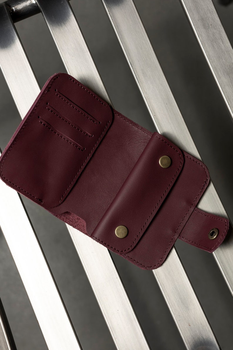 Burgundy Bifold Wallet, Leather Card Holder, Cash Wallet, Handmade ...