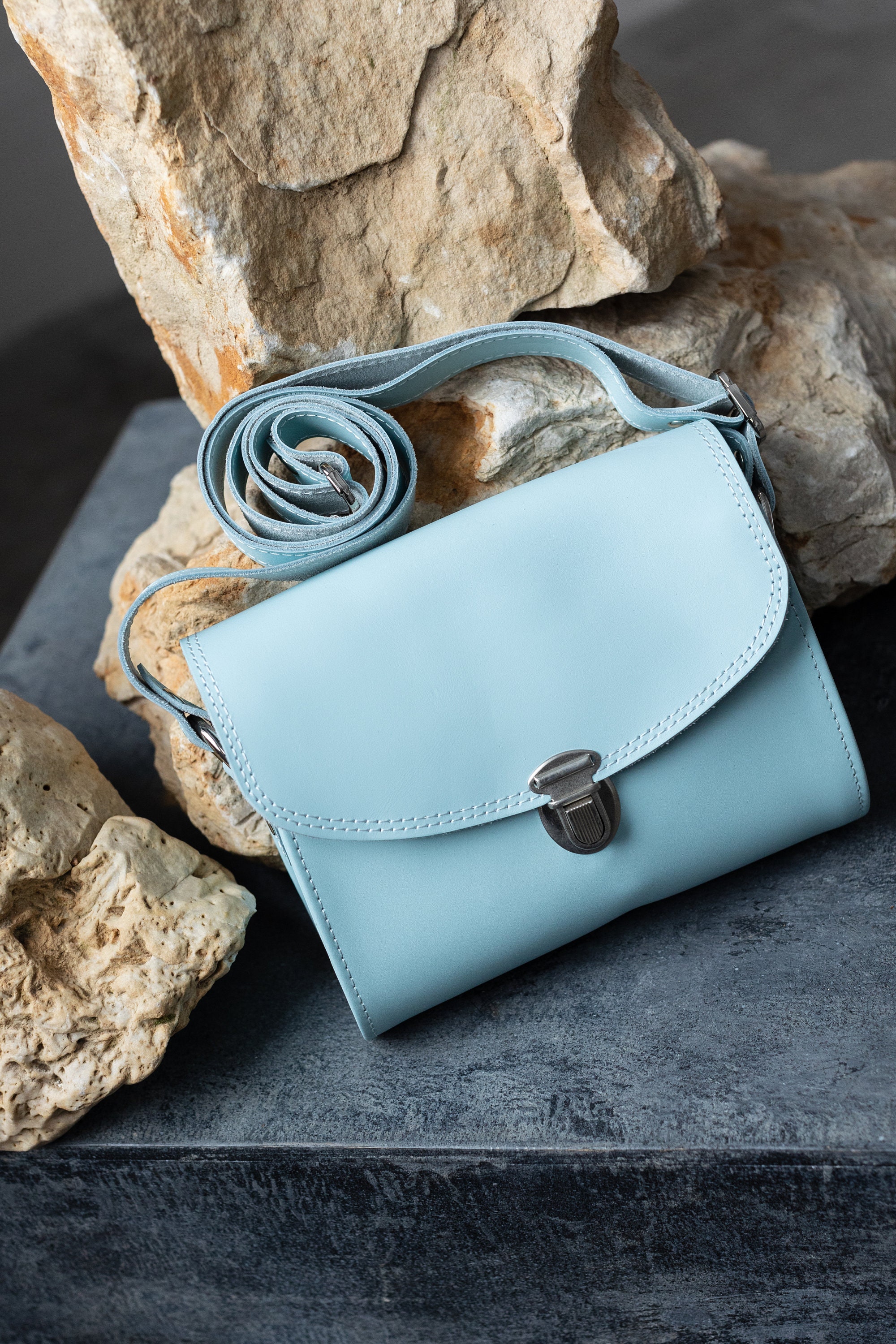 Light Blue Women's Leather Handbag, Mini Bag, Small Bag, Crossbody Bags ...