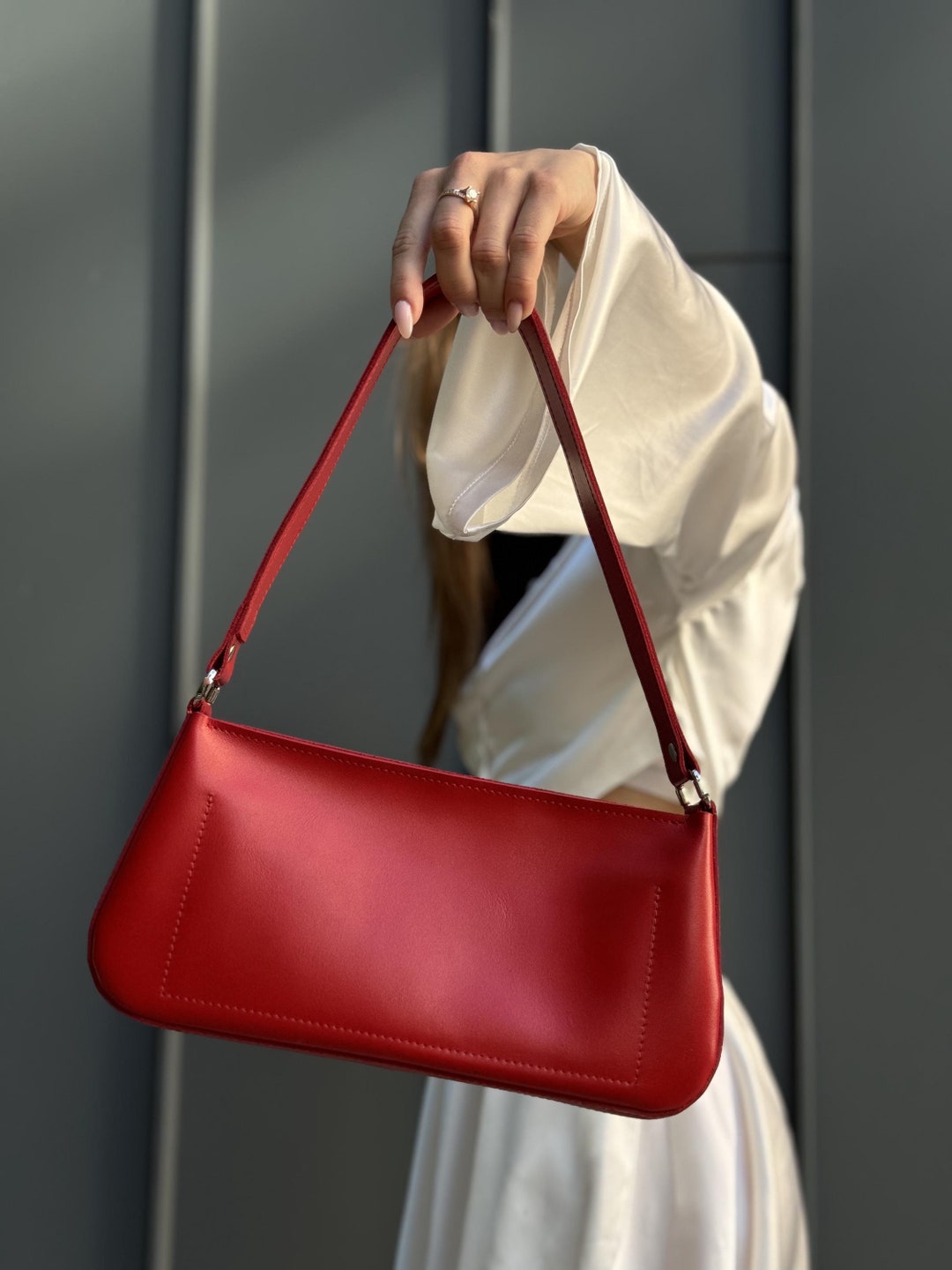 Small Red Leather Bag, Shoulder Bag, Clutch Bag, Gift for Her, Leather ...