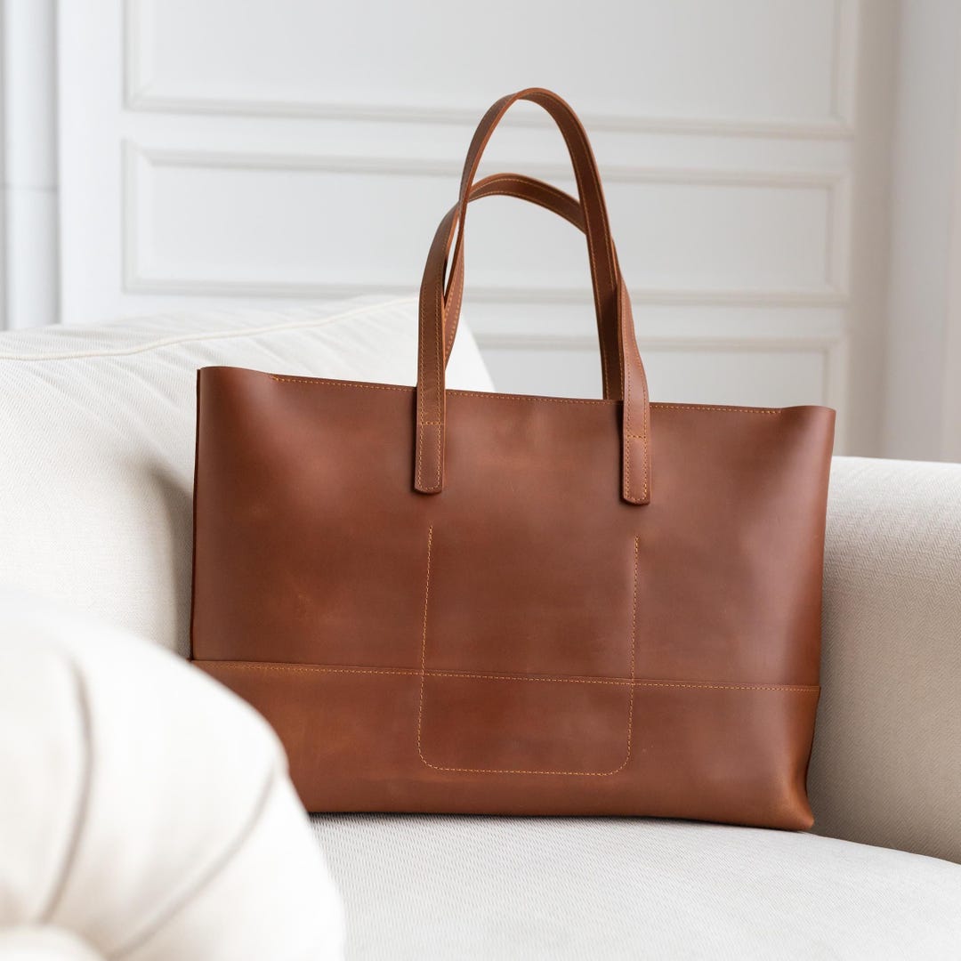 Genuine Leather Capacity Work Bag, Minimalist Women Handbag, Large ...