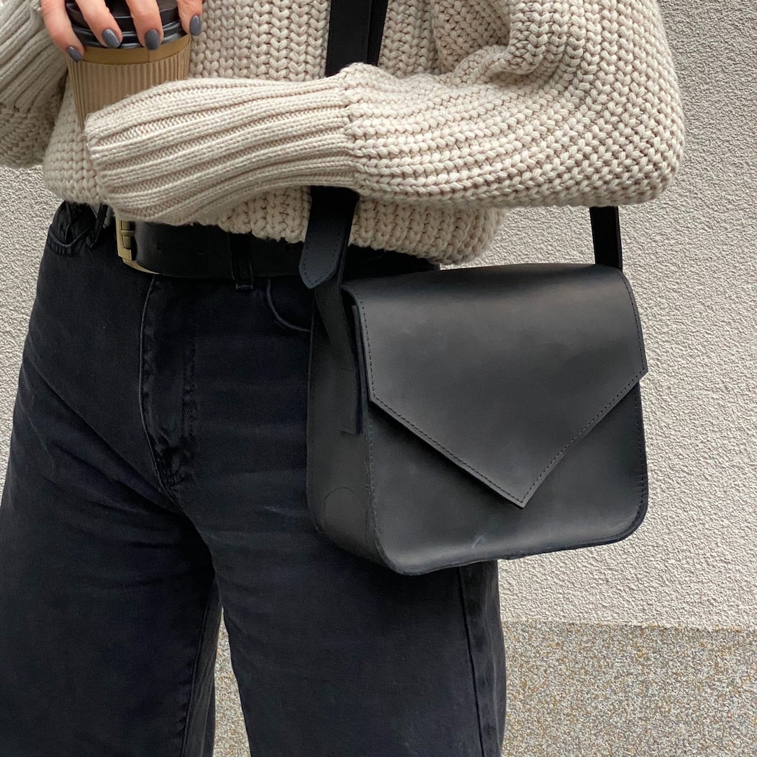 Minimalist Leather Black Bag, Womens Small Bag, Birthday Gift, Shoulder ...