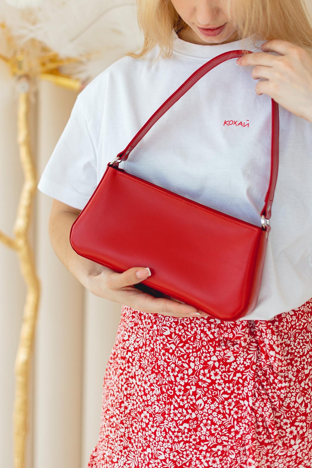 Red Leather Small Purse, Women Shoulder Mini Bag, Minimalist Small ...