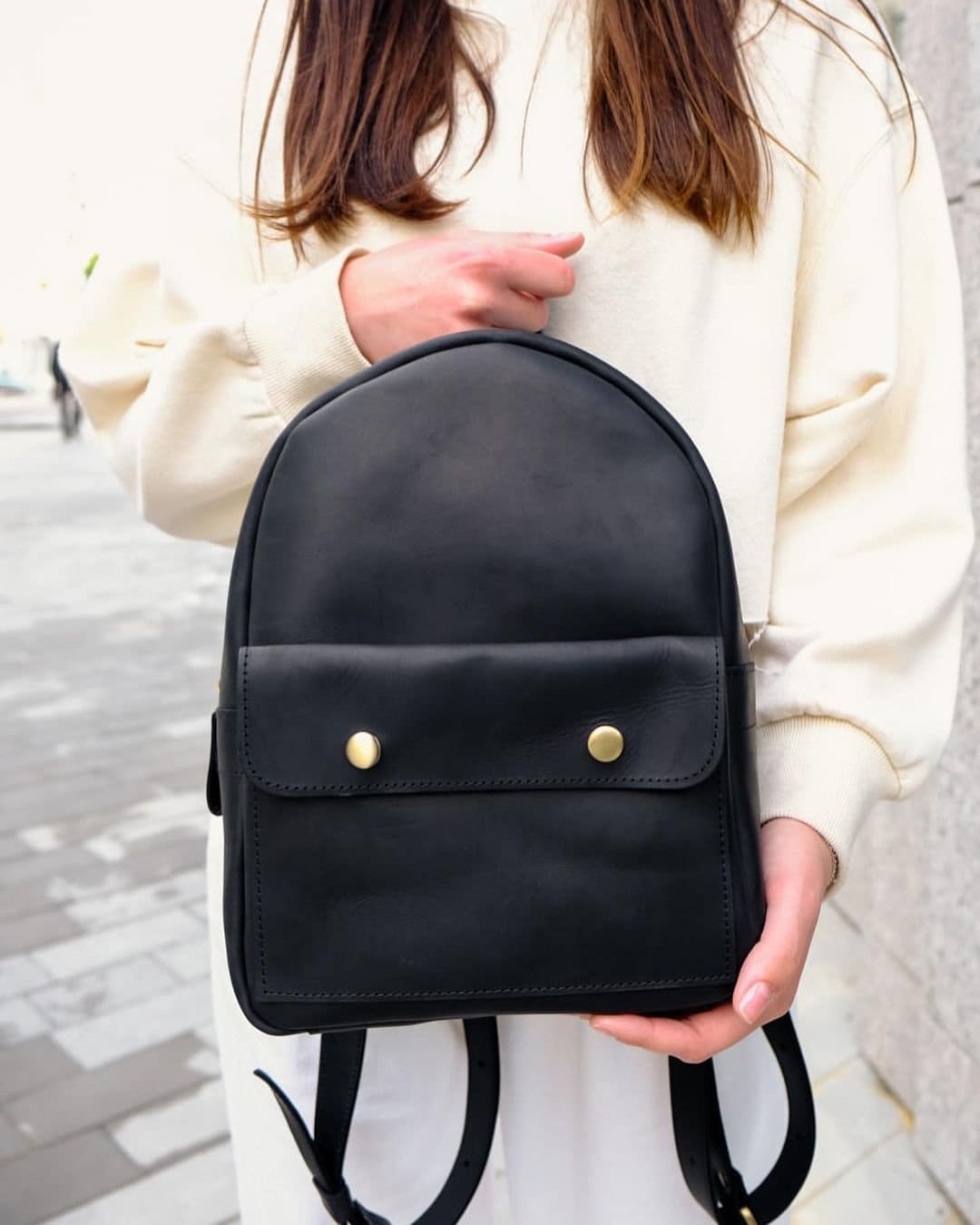 Minimalist Womens Backpack, Leather Haversack, Birthday Gift, Small ...