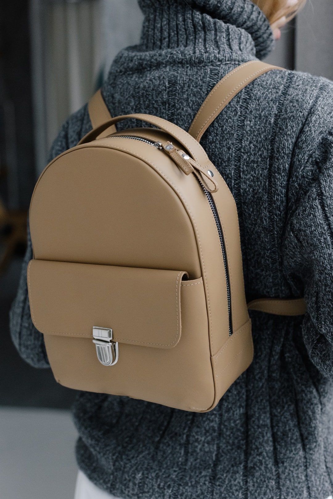 Minimalist Small Backpack for Girls, Leather Knapsack, School Rucksack ...