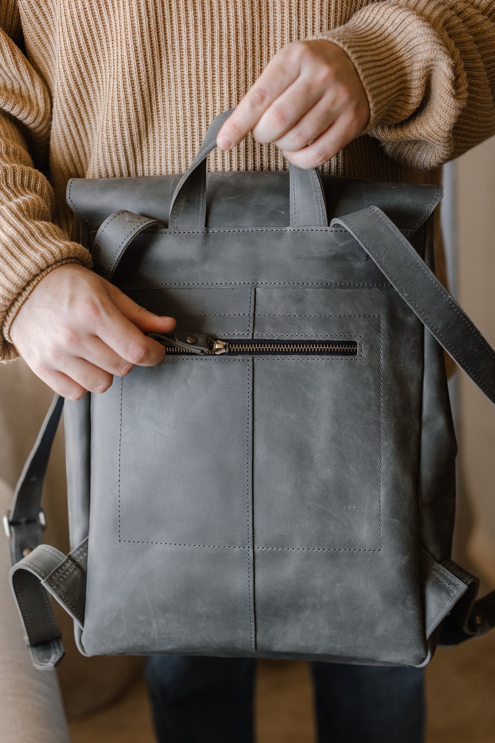 Backpack for Men, Fathers Day Gift, Leather Haversack, Large Backpack ...