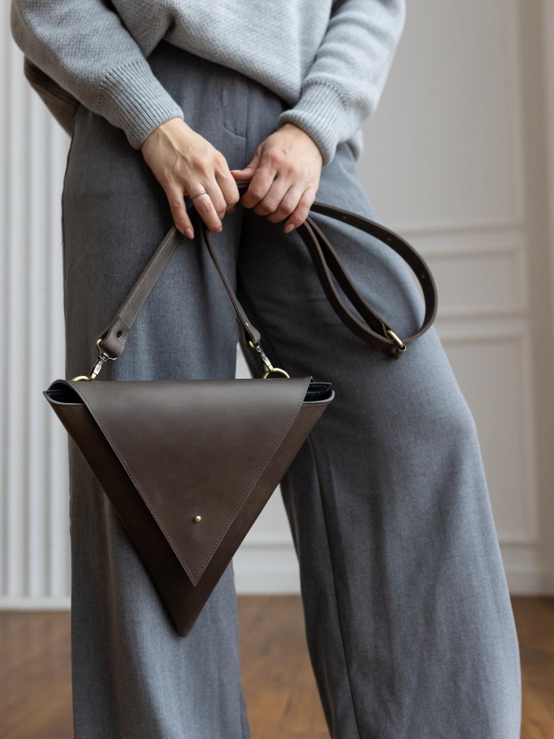 Unique Everyday Bag, Genuine Leather Bag, Triangle Crossbody Bag ...