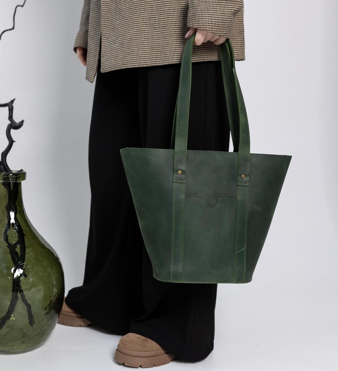 Real Leather Shoulder Bag, Top Handle Bag, Side Pocket Bag, Everyday ...