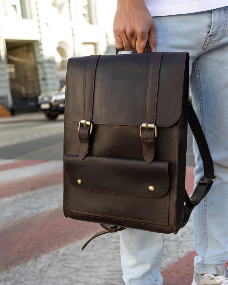 Leather Work Backpack, Mens Office Backpack, Everyday Knapsack, Mens ...
