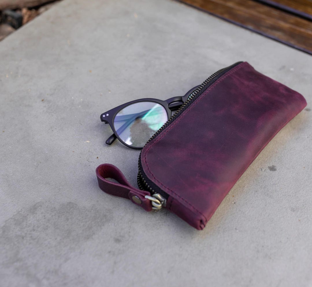 Soft Leather Case for Glasses, Eyeglass Protector, Zipper Pouch ...