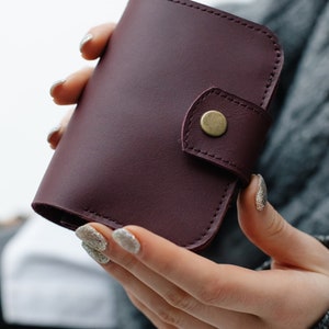 Burgundy Bifold Wallet, Leather Card Holder, Cash Wallet, Handmade ...
