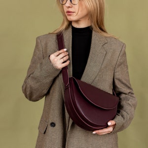 Crossbody Leather Bag, Shoulder Bag for Women, Half-round Bag, Leather ...
