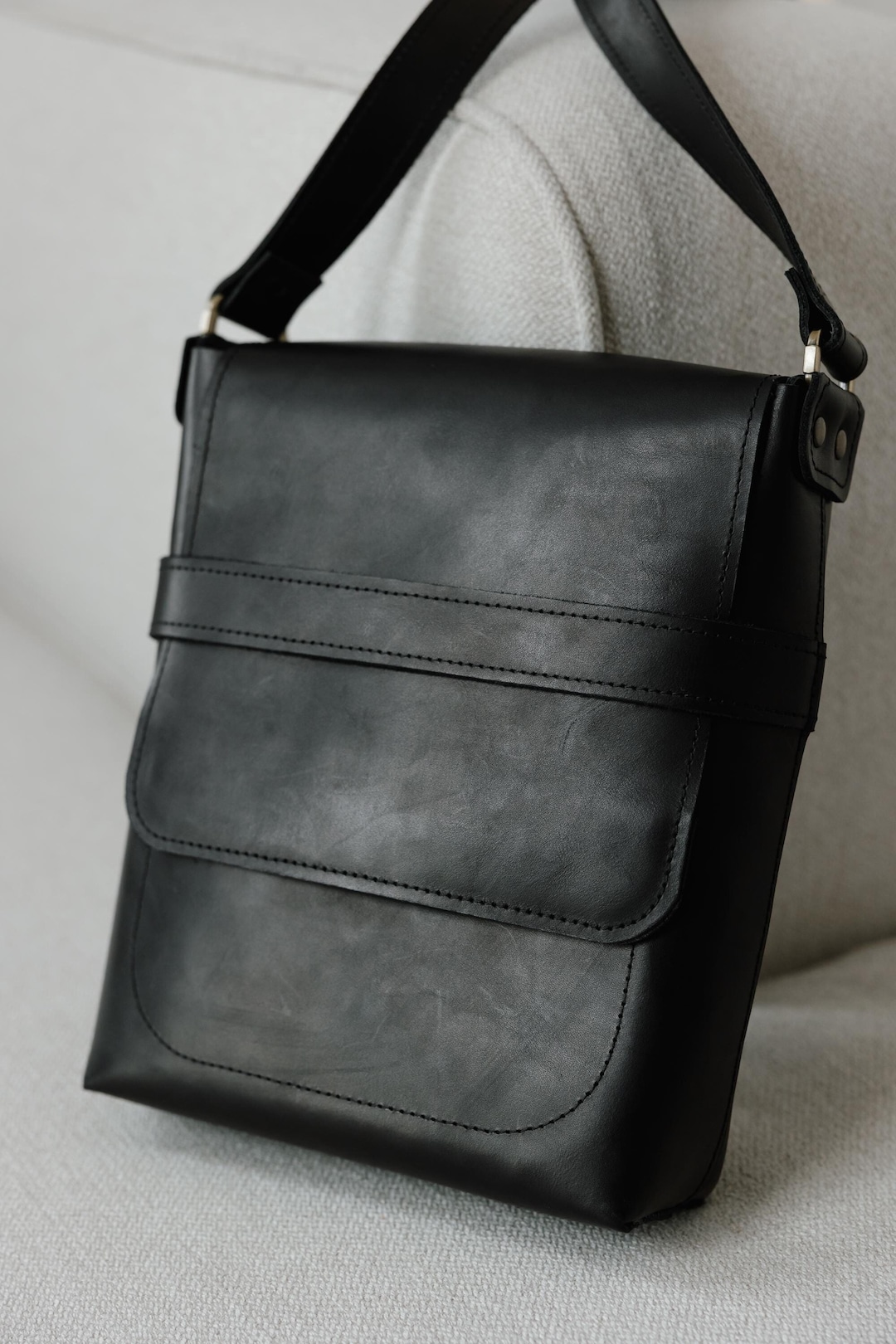 Black Mini Messenger Bag, Leather Small Work Bag, Mens Shoulder Bag ...