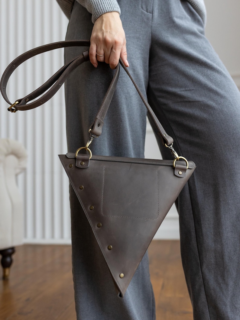 Geometric Crossbody Bag, Leather Triangle Shoulder Purse, Unique Women ...
