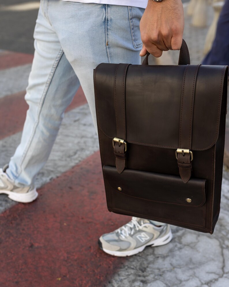 Leather Work Backpack, Mens Office Backpack, Everyday Knapsack, Mens ...