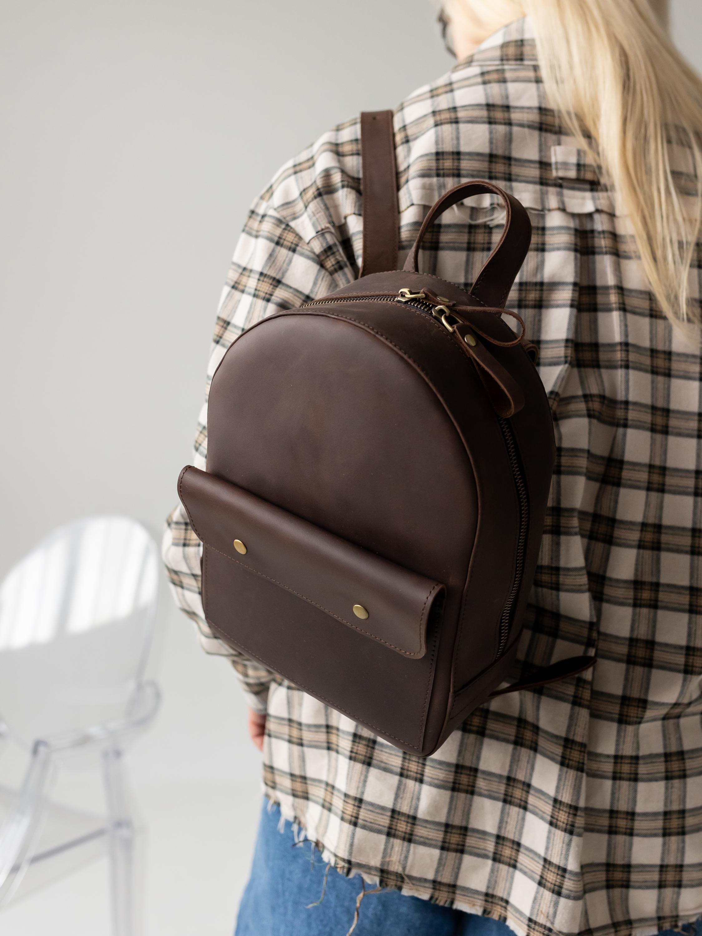 Women Mini Backpack, Leather Brown Rucksack, Small Personalized Daypack ...