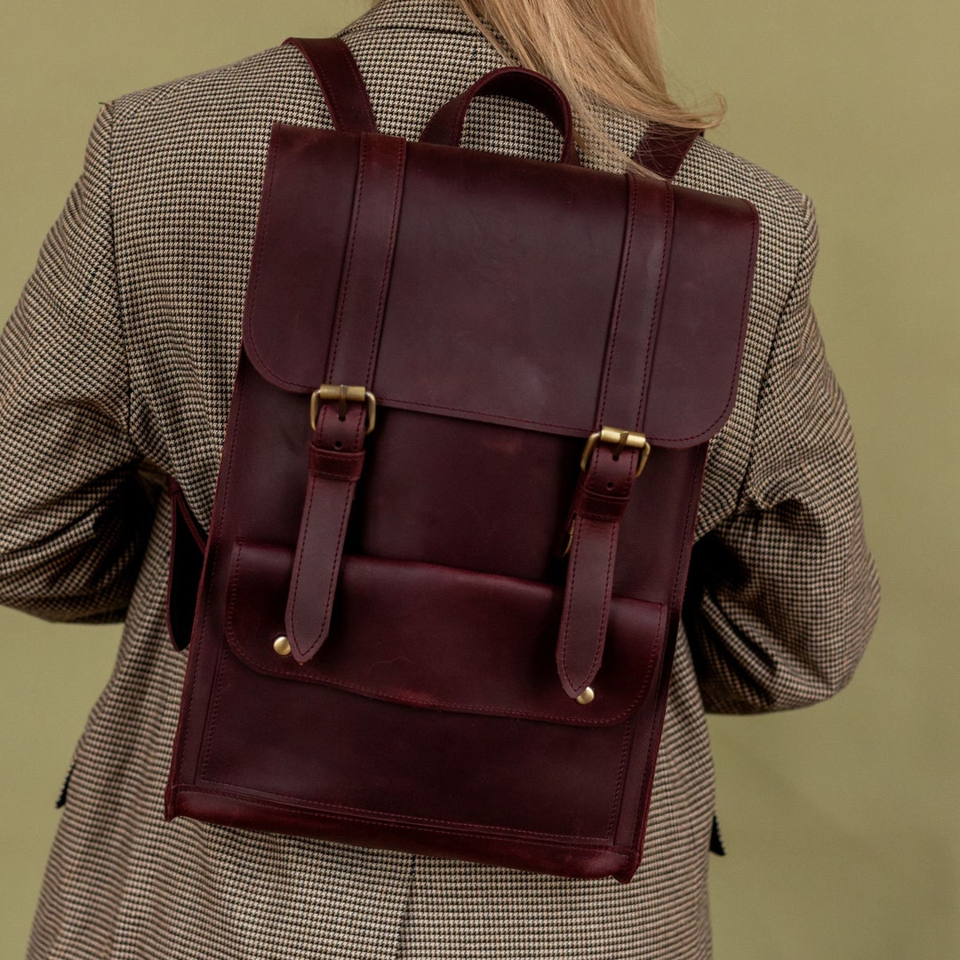 Burgundy Leather Haversack, Fashion Backpack Women, Leather Accessories ...
